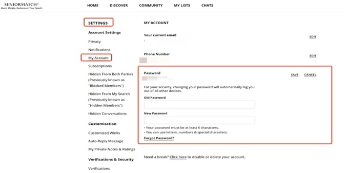 How to Change or Reset Your Password on SeniorMatch
